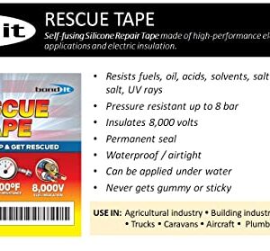 Rescue Tape, Self-Fusing Silicone Tape, Emergency Plumbing Pipe & Radiator Hose Repair, Electrical Insulation, Military Std, 1" x12', Blue