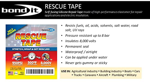 Rescue Tape, Self-Fusing Silicone Tape, Emergency Plumbing Pipe & Radiator Hose Repair, Electrical Insulation, Military Std, 1" x12', Blue