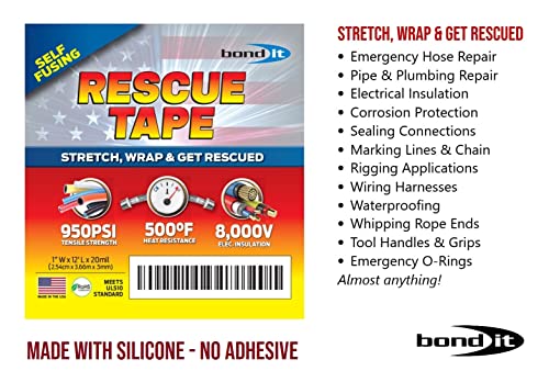 Rescue Tape, Self-Fusing Silicone Tape, Emergency Plumbing Pipe & Radiator Hose Repair, Electrical Insulation, Military Std, 1" x12', Blue