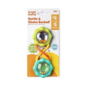 bright starts rattle & shake barbell toy, ages 3 months and up green