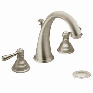 moen kingsley brushed nickel two-handle widespread high-arc bathroom faucet, valve required, t6125bn