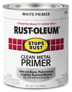 rust-oleum 7780502 stops rust protective enamel paint, 32 fl oz (pack of 1), flat whtie clean metal primer