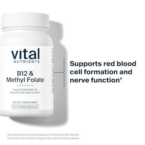 Vital Nutrients Vitamin B12 & Methyl Folate | Vegan Methylated Folate and B12 Supplement | Supports Nervous System & Metabolism* | High-Potency B12 Vitamins * | Gluten, Dairy, Soy Free | 100 Capsules