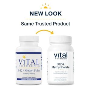 Vital Nutrients Vitamin B12 & Methyl Folate | Vegan Methylated Folate and B12 Supplement | Supports Nervous System & Metabolism* | High-Potency B12 Vitamins * | Gluten, Dairy, Soy Free | 100 Capsules