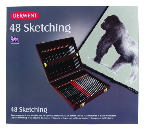 Derwent Sketching Pencils, 4mm Core, Wooden Box, 48 Count (0700759)