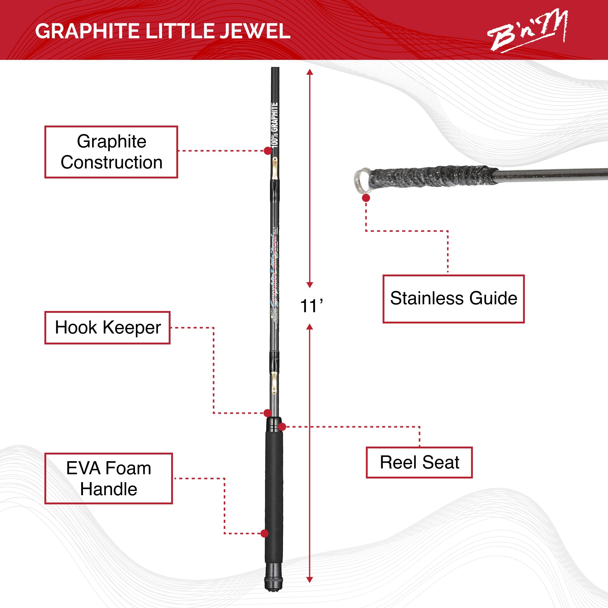 B&M GLJ11 Little Jewel Telescopic Rod, 11-Feet, 4 Pc (Telescopic)