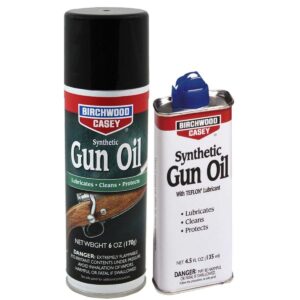 birchwood casey synthetic gun oil convenient-packed long-lasting gun lubricant for reducing friction, cleaning, and protecting metal surfaces, 4.5-ounce spout can