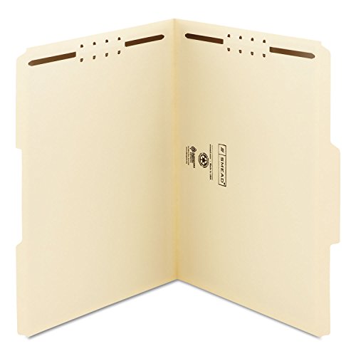 Smead 100% Recycled Fastener File Folder, 2 Fasteners, Reinforced 1/3-Cut Tab, Letter Size, Manila, 50 per Box (14547)