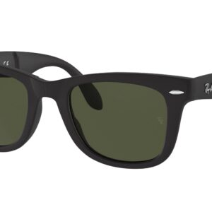 Ray-Ban RB4105 Folding Wayfarer Square Sunglasses, Matte Black/G-15 Green, 54 mm