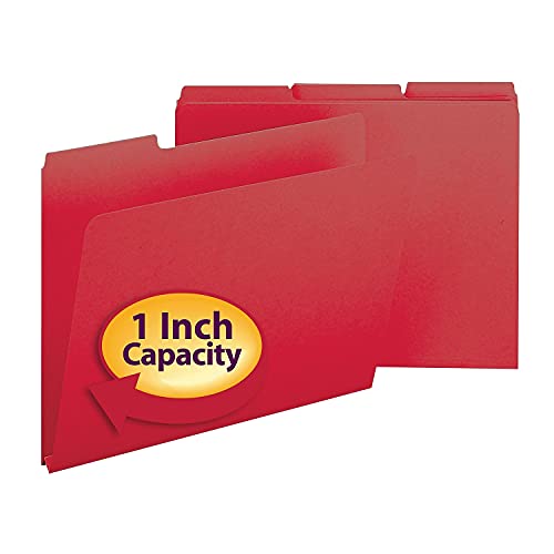 Smead Pressboard File Folder, 1/3-Cut Tab, 1" Expansion, Letter Size, Bright Red, 25 per Box (21538)