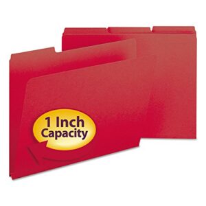 smead pressboard file folder, 1/3-cut tab, 1" expansion, letter size, bright red, 25 per box (21538)