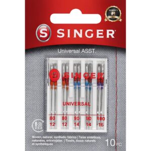 singer regular point sewing machine needle, size 80/12, 90/14, 100/16, 10-count