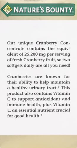 Nature's Bounty Cranberry Dietary Supplement, Supports Urinary Tract and Immune Health, Softgels, 25,200 Mg, 60 Ct