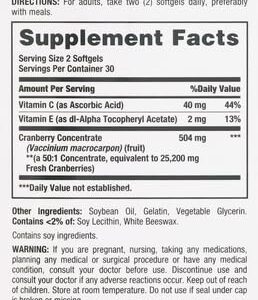 Nature's Bounty Cranberry Dietary Supplement, Supports Urinary Tract and Immune Health, Softgels, 25,200 Mg, 60 Ct