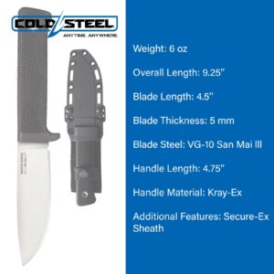 COLD STEEL Master Hunter 4.5" VG-10 San Mai III Drop Point Blade 4.75" Kray-Ex Handle Fixed Blade Knife w/Secure-Ex Sheath