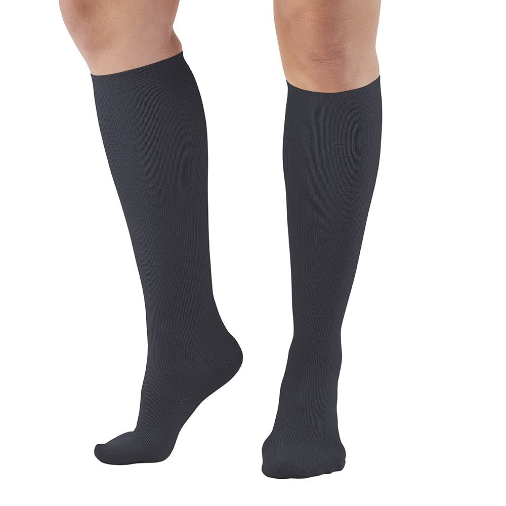 Ames Walker AW Style 112 Women's Microfiber 15-20 mmHg Moderate Compression Knee High Socks Black Large