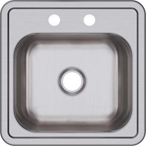 elkay dayton d115152 single bowl top mount stainless steel bar sink, 15 x 15 with 2" drain hole