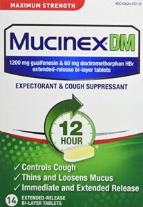 mucinex dm maximum strength 12-hour expectorant and cough suppressant tablets, 14 ct