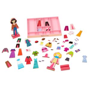 Melissa & Doug Abby and Emma Deluxe Magnetic Wooden Dress-Up Dolls Play Set (55+ pcs) Magnetic Paper Dolls for Kids Ages 3+