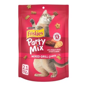 purina friskies cat treats, party mix mixed grill crunch - (pack of 10) 2.1 oz. pouches