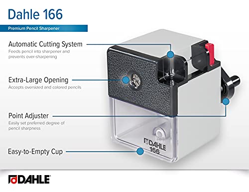 Dahle 166 Premium Pencil Sharpener w/Point Adjuster & Automatic Cutting System, Accepts Graphite & Oversized Artist Pencils