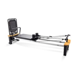 stamina whole body resistance padded pilates reformer workout system with 4 intensity bands for at home workouts, black