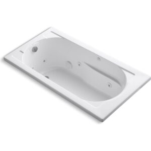 kohler 1357-0 devonshire 60" x 32" drop-in whirlpool bathtub with reversible drain, whirlpool tub with 8 adjustable jets, white