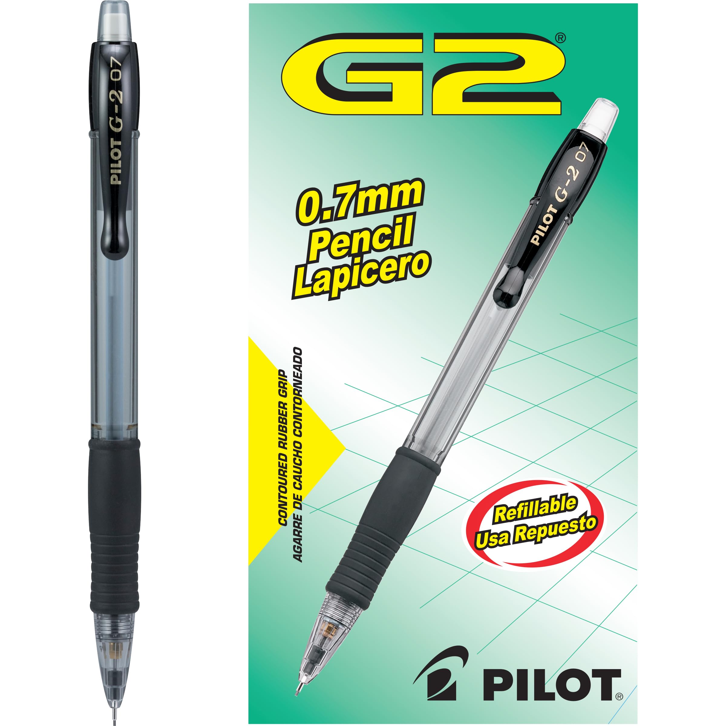 Pilot, G2 Mechanical Pencils, 0.7mm HB Lead, Black Accents, Pack of 12