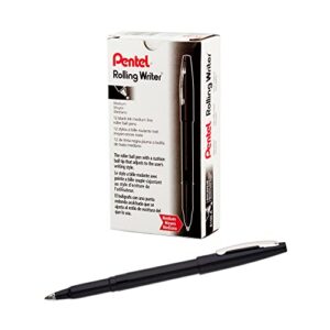 pentel® rolling writer® pens, medium point, 0.8 mm, black barrel, black ink, pack of 12 pens