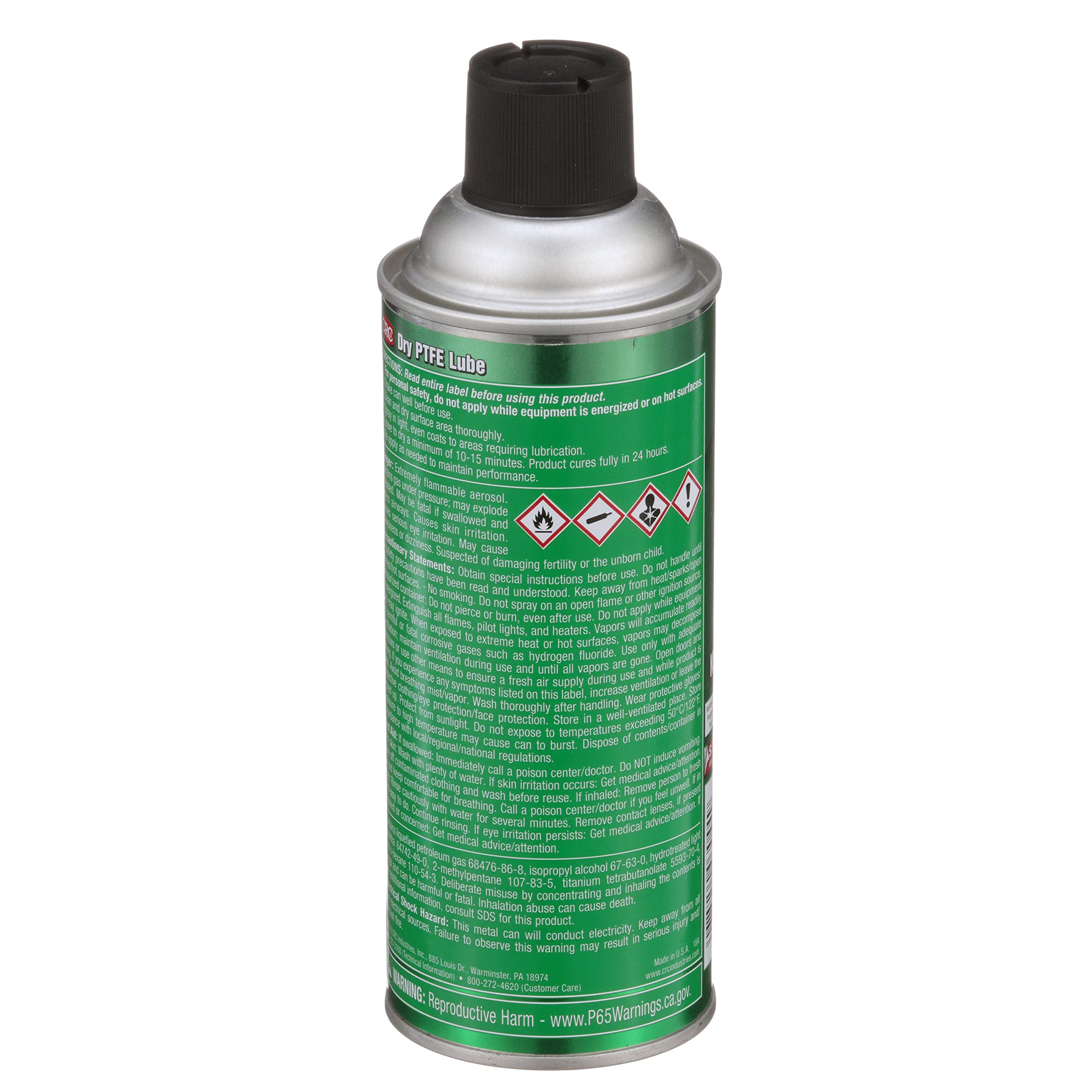 CRC Dry PTFE Lube, 10 Wt Oz, NSF H2 Registered Lubricant with Advanced Dry Film Technology, Plastic-Safe, Aerosol Spray