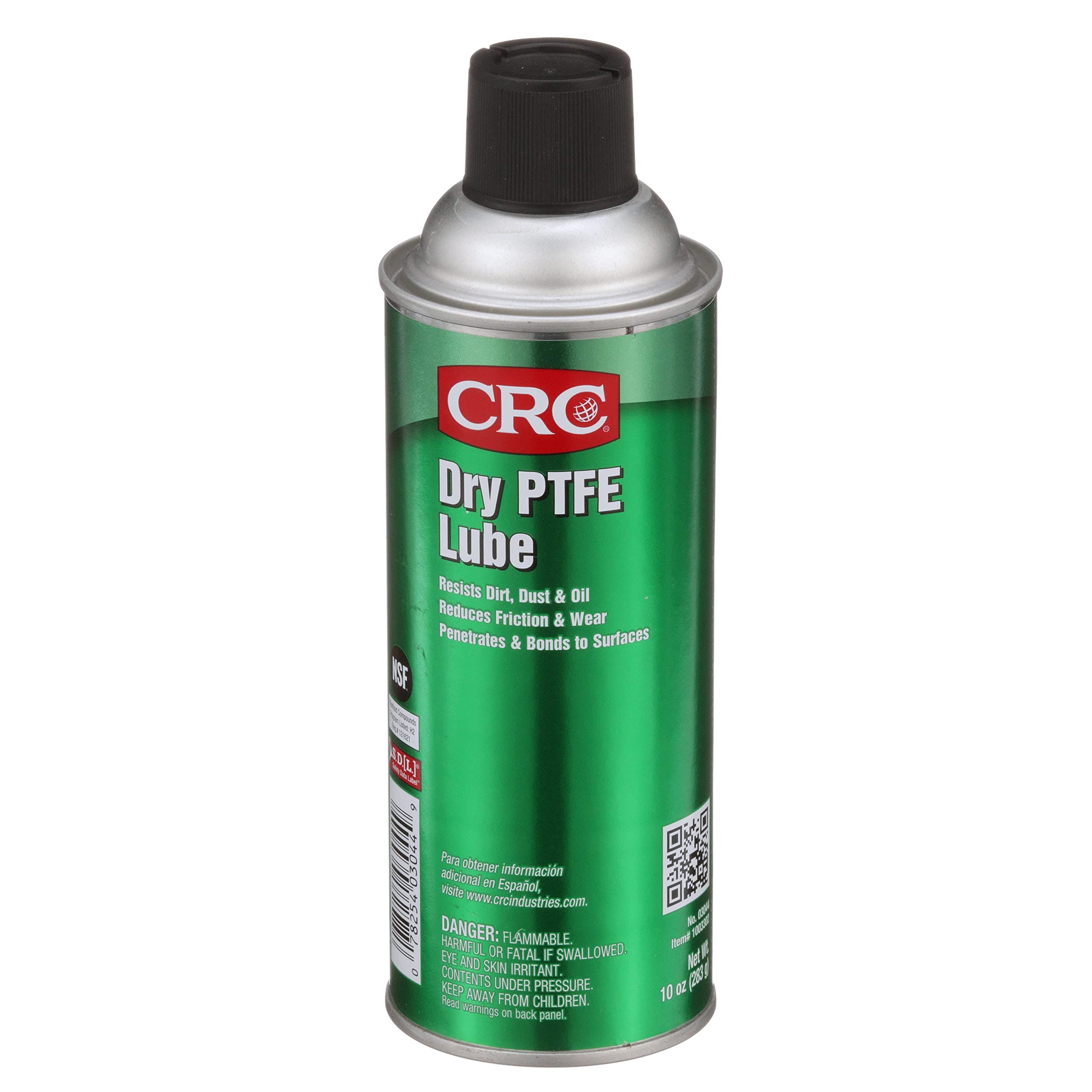 CRC Dry PTFE Lube, 10 Wt Oz, NSF H2 Registered Lubricant with Advanced Dry Film Technology, Plastic-Safe, Aerosol Spray