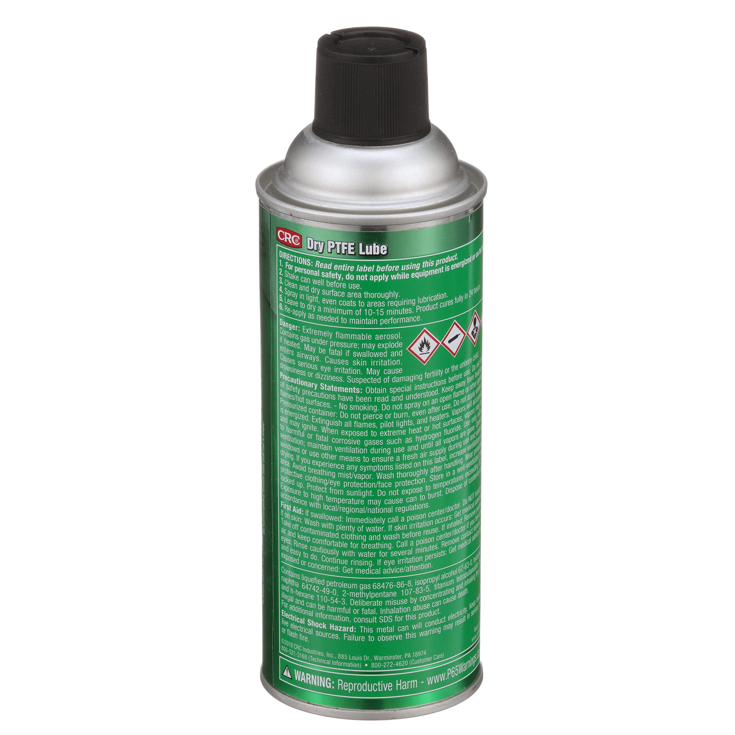 CRC Dry PTFE Lube, 10 Wt Oz, NSF H2 Registered Lubricant with Advanced Dry Film Technology, Plastic-Safe, Aerosol Spray