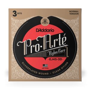 D'Addario Guitar Strings - Pro-Arte Classical Guitar Strings - EJ45-3D - Nylon Guitar Strings - Silver Plated Wound, Nylon Core - Normal Tension, 3-Pack