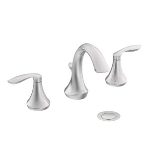 moen eva chrome transitional two-handle high-arc widespread bathroom faucet with drain assembly, valve required, t6420