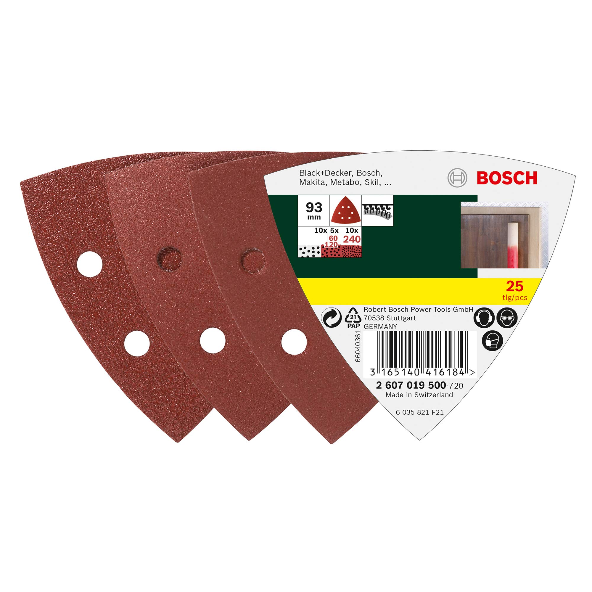 Bosch Home and Garden 2607019500 25 Delta Sanding Sheets Mixed, 60-240 Grit, Red