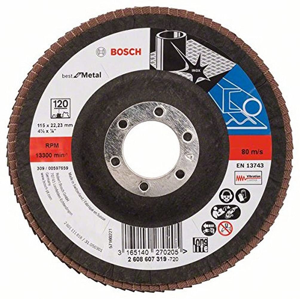 Bosch Professional 2608607319 Flap disc X571, Best for Metal 115 mm, 22.23 mm, 120, Black/Brown, 1Fächersschleifs.B.f.M.115mm