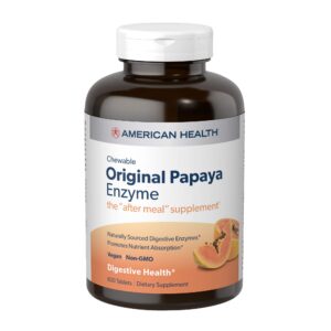 american health original papaya digestive enzyme chewable tablets - promotes nutrient absorption and helps digestion - 600 count (200 total servings)