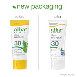 alba botanica sunscreen lotion, sensitive mineral, spf 30, fragrance free, 3 oz