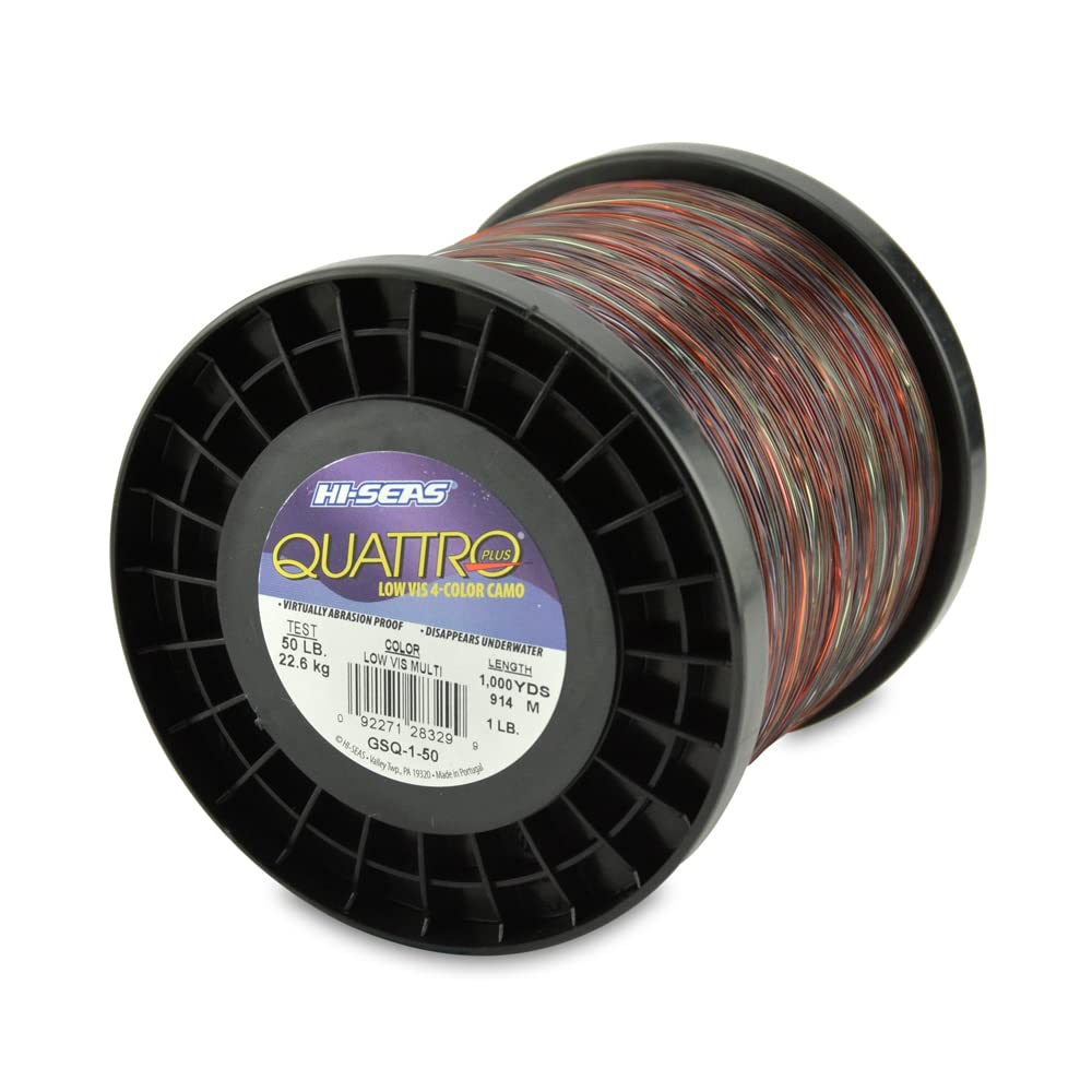 Hi-Seas Quattro Monofilament Line, 50 lb / 22.6 kg Test, 028 in / 0.70 mm Dia, 4-Color Camo, 1000 yd / 914 m