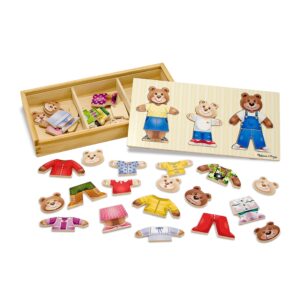 melissa & doug mix 'n match wooden bear family dress-up puzzle with storage case (45 pcs) - wooden teddy bear puzzle, sorting and matching puzzles for toddlers ages 3+