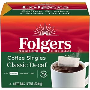 folgers coffee singles classic decaf medium roast coffee, 19 single serve coffee bags