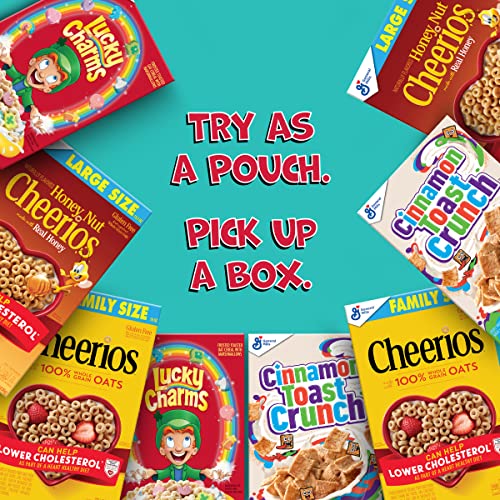 General Mills Breakfast Cereal Variety Pack, Lucky Charms, Cinnamon Toast Crunch, and Cheerios Varieties, Single Serve Snacks, 9.14 oz (8 Pouches)