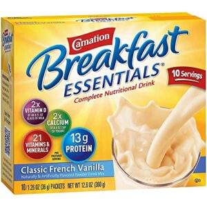 nestle carnation breakfast essentials complete nutritional drink vanilla 1.26 oz. packet 10 ct