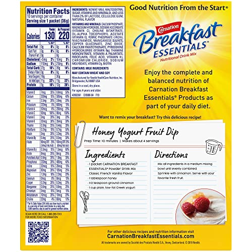 Nestle Carnation Breakfast Essentials Complete Nutritional Drink Vanilla 1.26 oz. Packet 10 Ct