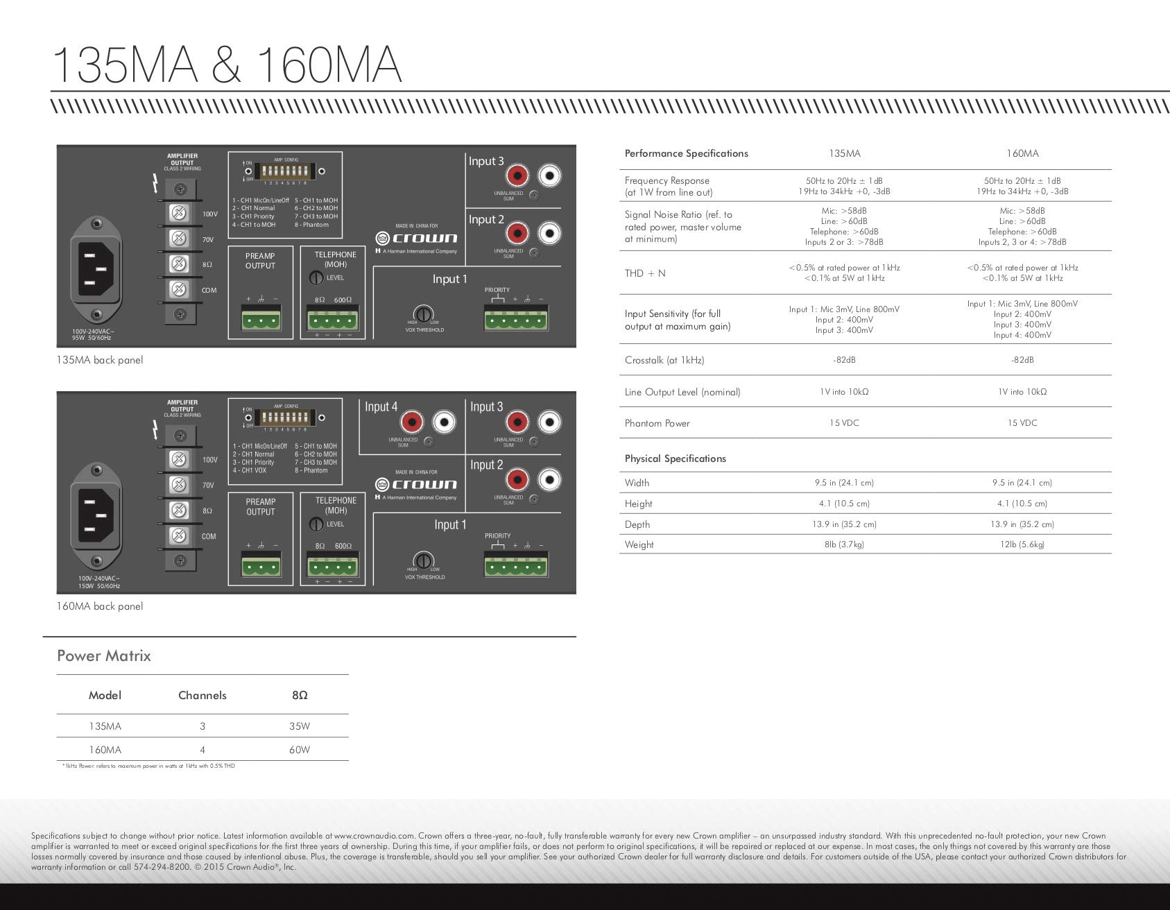 Crown 135MA Three-input, 35-Watt Mixer/Amplifier