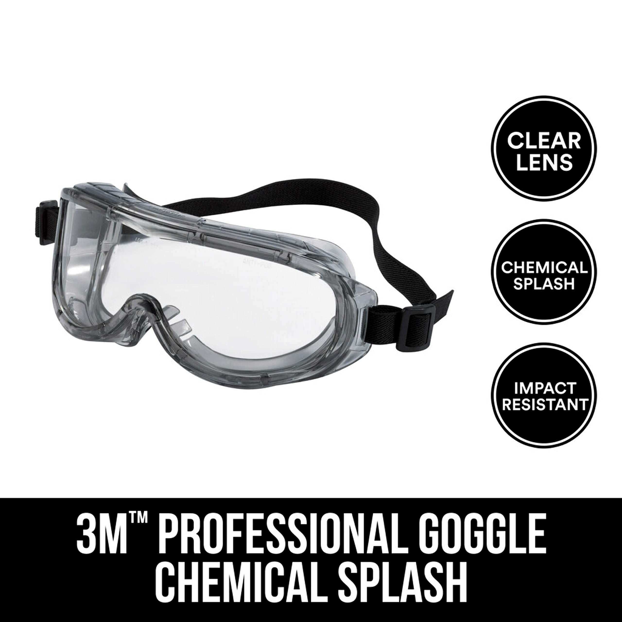 3M Professional Goggle, Clear Lens Provides Excellent Visibility, Impact-Resistant, Blocks 99.9% of UV, Indirect Ventilation Reduces Fogging, Accommodates Some Personal Eyewear (91264H1-DC)