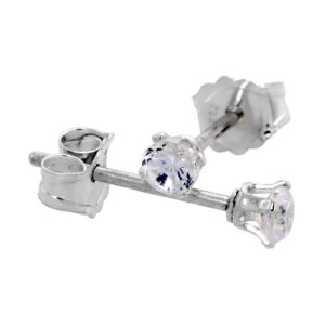 sterling silver tiny 2.5mm cubic zirconia earrings studs 4 prong 1/10 carat/pair