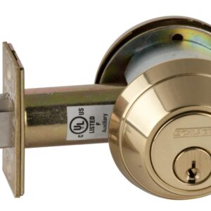 Schlage Lock Company B660605 Grade 1 Single Cylinder Deadbolt with 12297 Latch and 10094 Strike, Satin Brass Finish