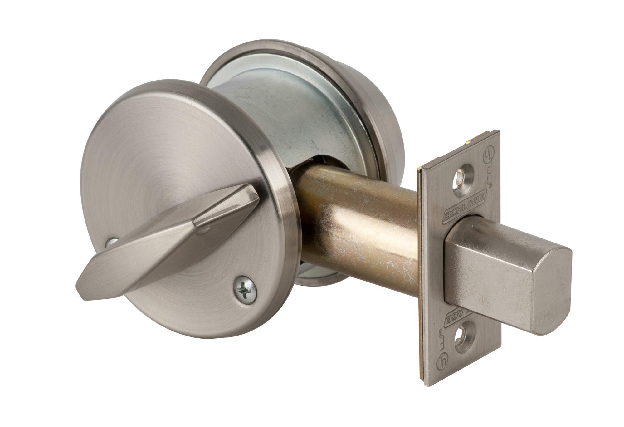 Schlage Lock Company B660605 Grade 1 Single Cylinder Deadbolt with 12297 Latch and 10094 Strike, Satin Brass Finish