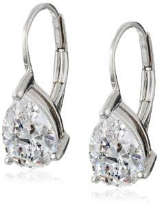 amazon essentials platinum plated sterling silver teardrop cubic zirconia earrings (4 cttw) (previously amazon collection)